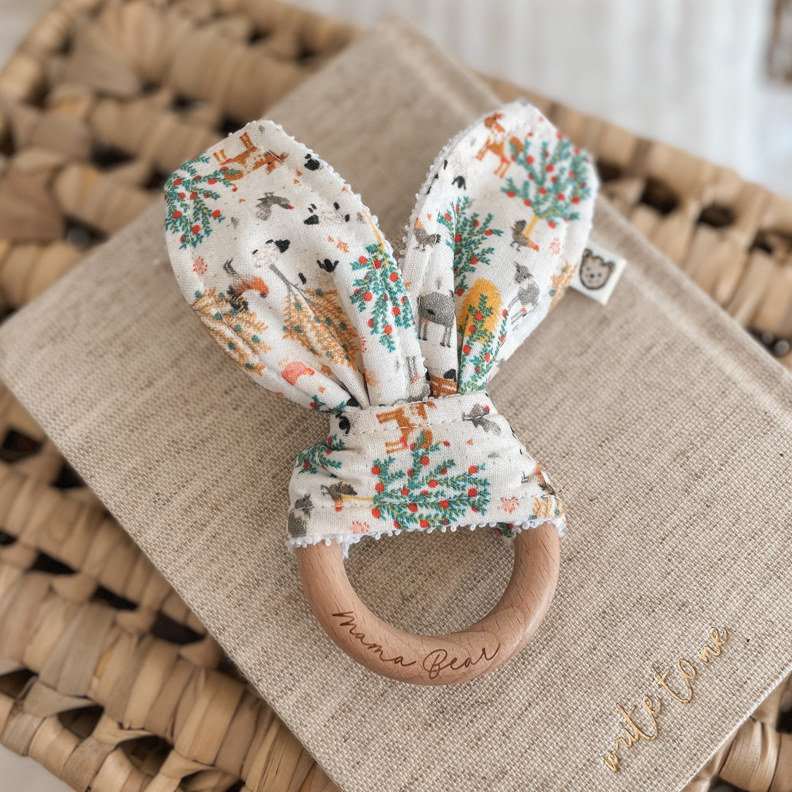 Natural wood & Bunny Ear Teething Ring - Farm Ute – Mama Bear