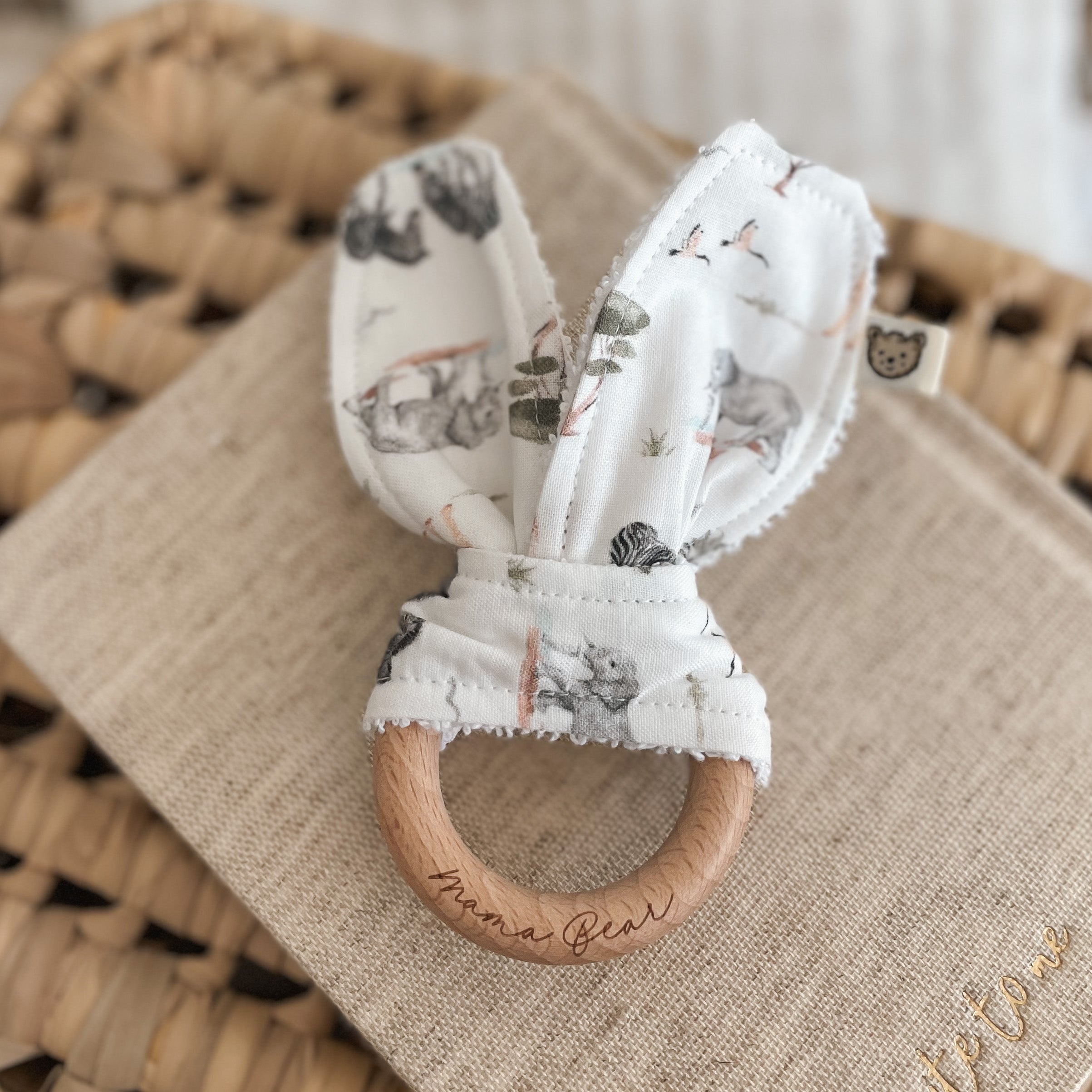 Natural wood & Bunny Ear Teething Ring - Wilderness – Mama Bear